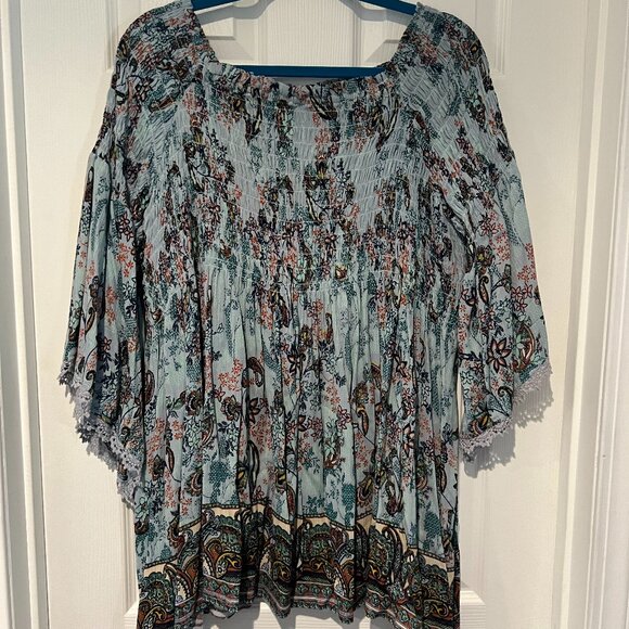 UNKNOWN | Tops | Euc Ruched Bodice Plus Size Tunic Top Bell Sleeves ...